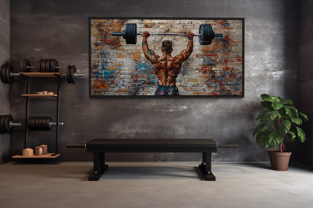 Strong Bodybuilder Man Lifting Barbell Graffiti Painting Canvas PRINT ...
