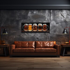 Bar or Pub Wall Decor - Beer Mugs Horizontal Painting Canvas PRINT, Man ...