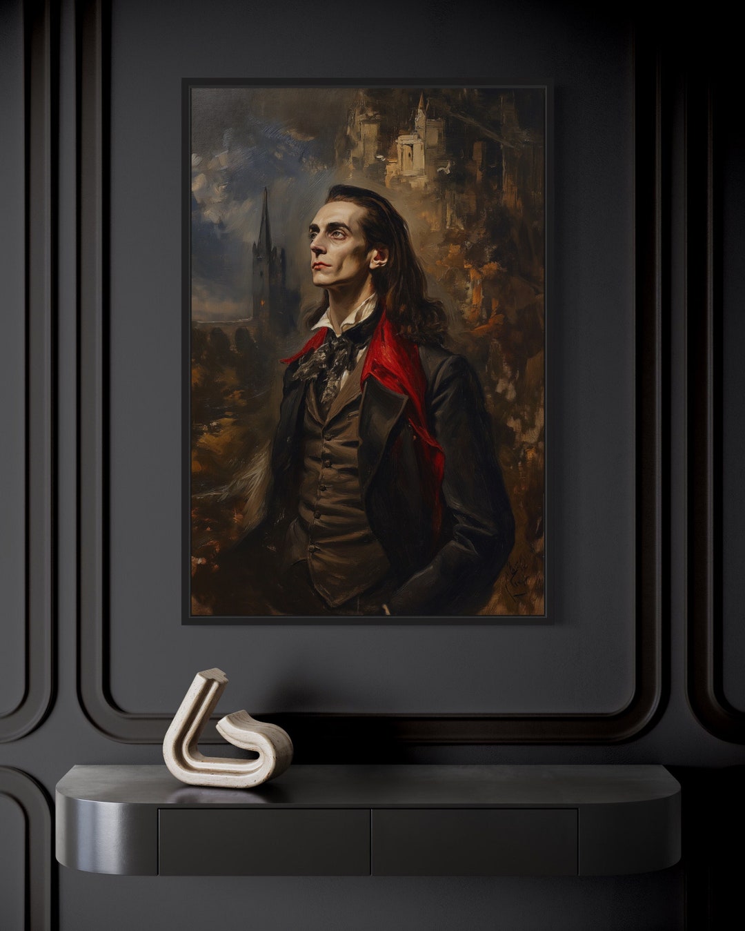 Vampire Near His Castle Gothic Painting Canvas PRINT, Dark Academia ...