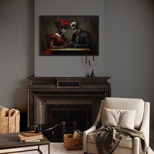 Romantic Gothic Wall Art Skeleton Couple Lovers Painting Canvas PRINT ...