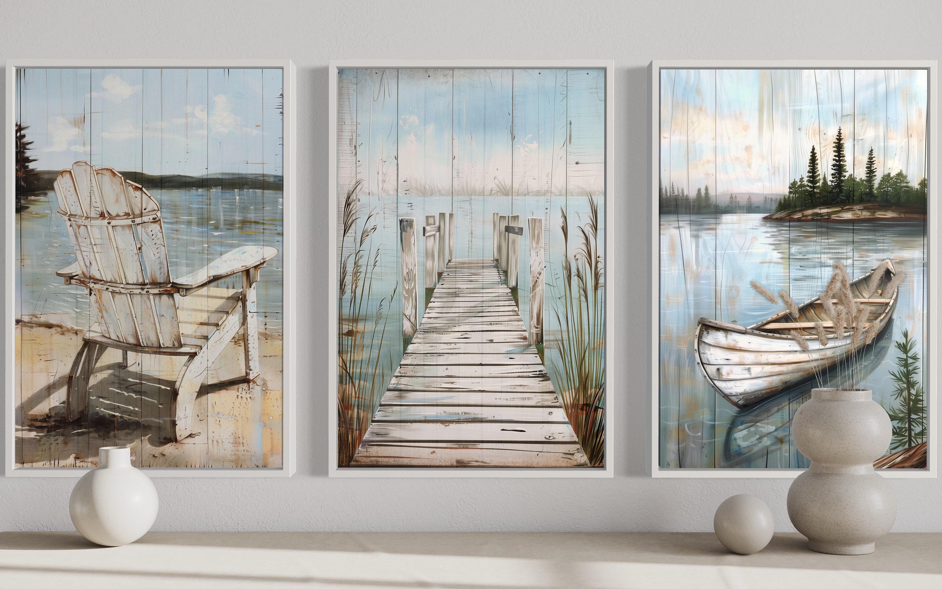 3 Piece Lake House Wall Art, Rustic Cabin Decor,paintings of Fishing ...