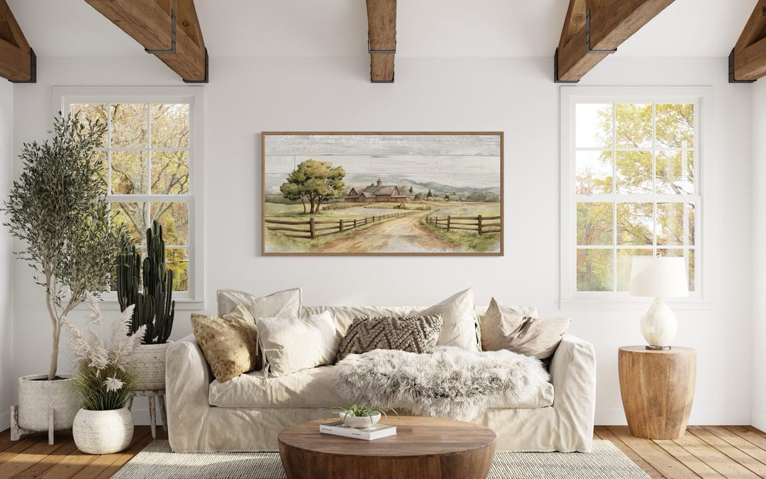 Vintage Farm Barn Wall Art - Old Barn in the Farm Landscape Painting ...