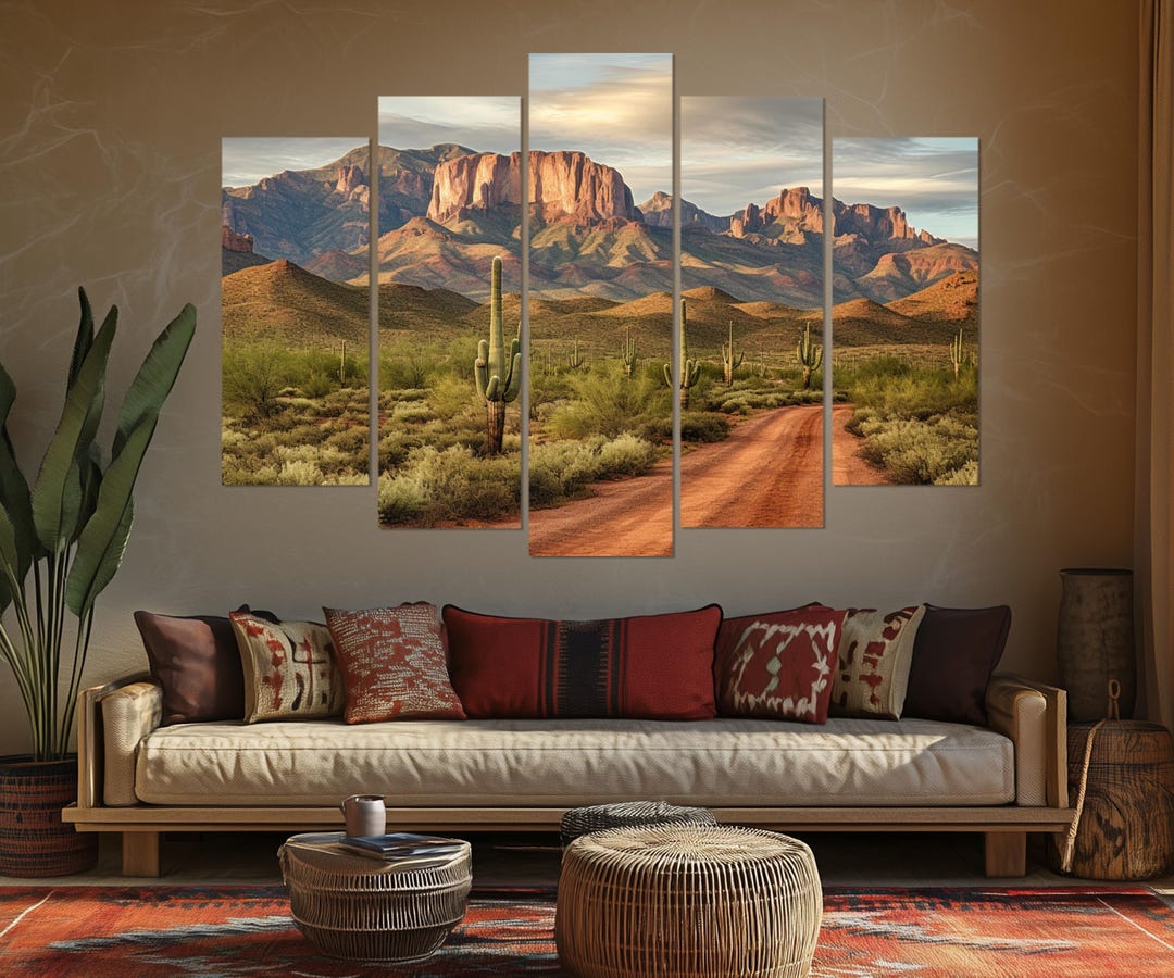 5 Piece Southwestern Desert Landscape Wall Art - Saguaro Cactus and ...