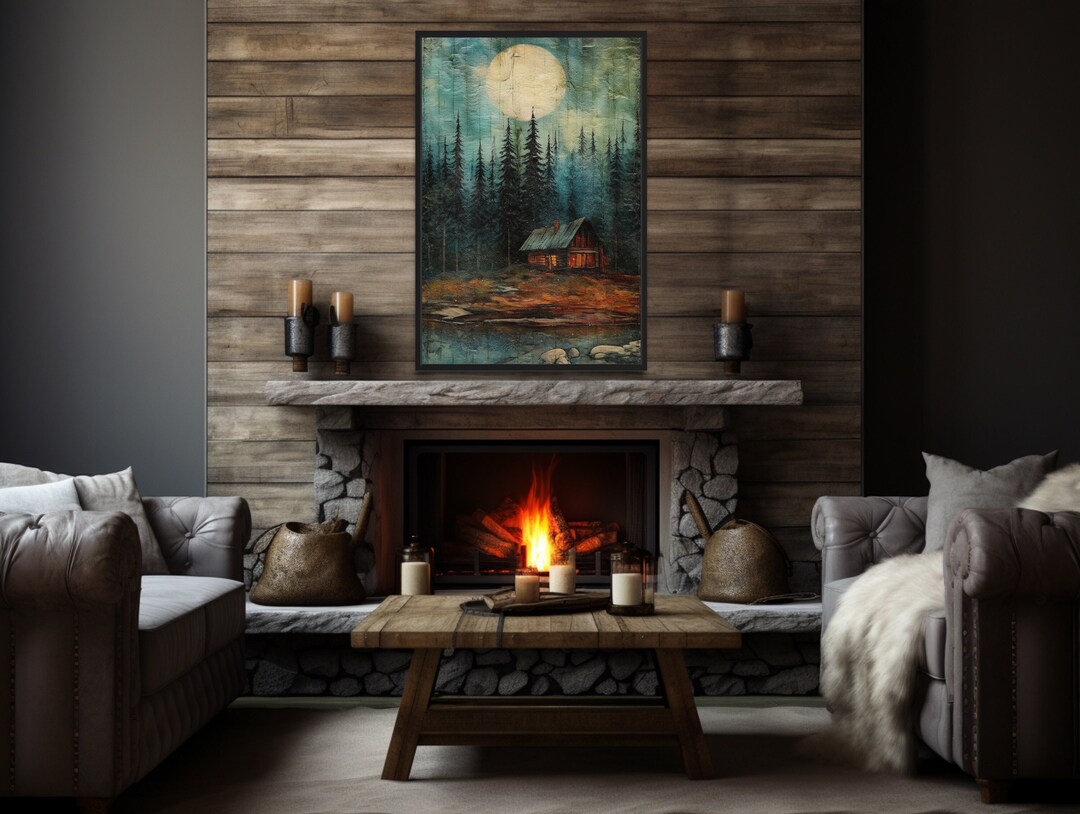 Cabin in the Woods Wall Art, Cozy Over Mantel Decor, Forest Cabin ...
