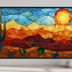 Arizona Desert Wall Art - Stained Glass Style Sonoran Desert and ...