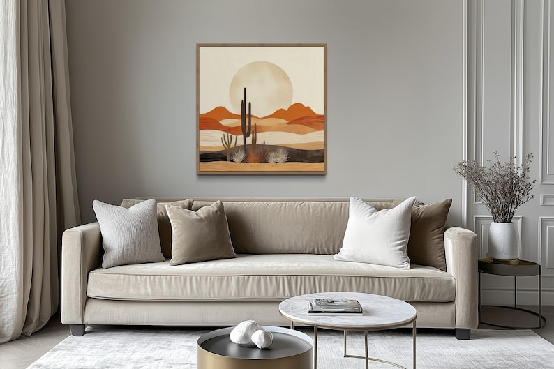 Boho Minimalist Neutral Colors Arizona Desert Landscape, Square Desert ...
