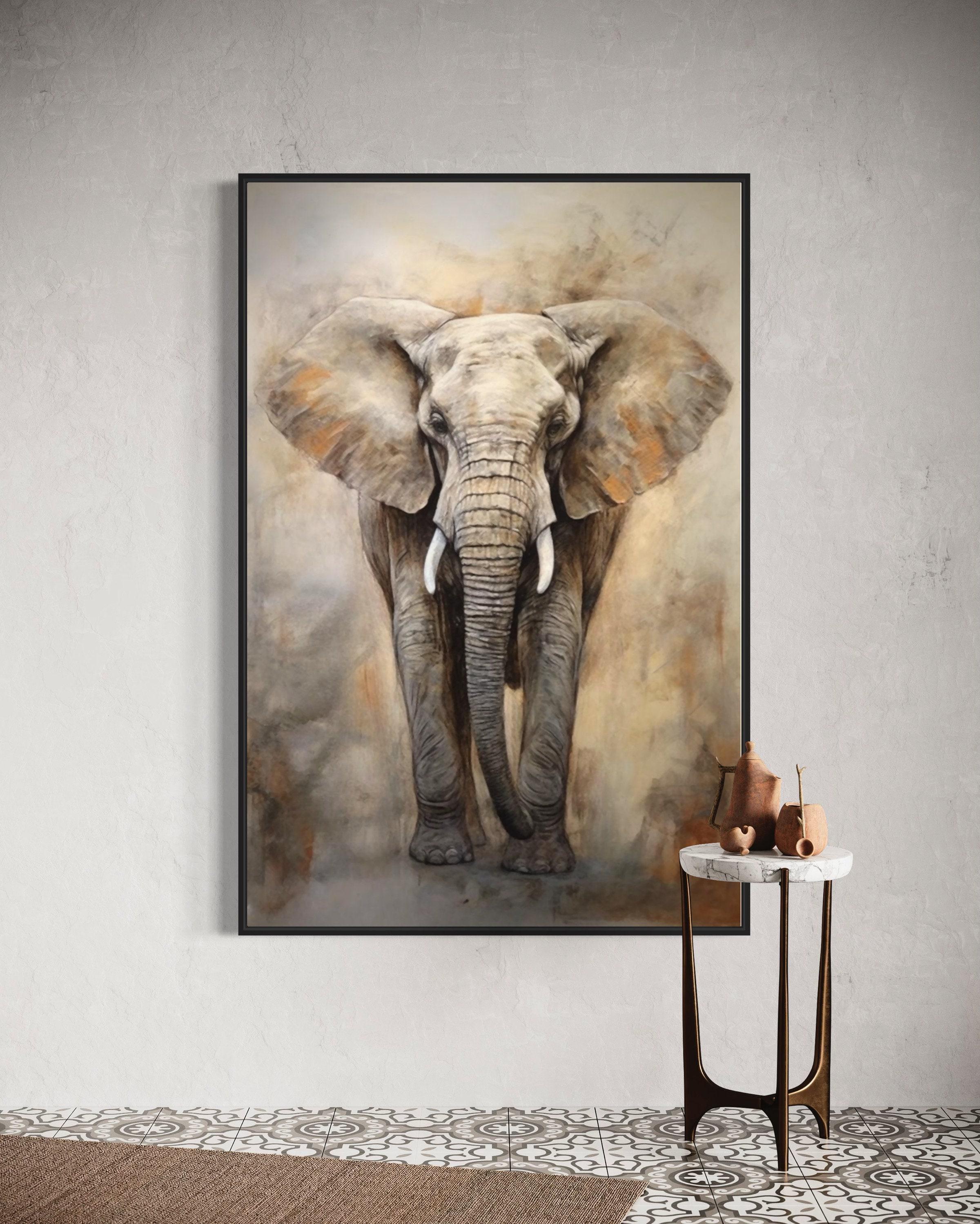 African Elephant Wall Art, Abstract Painting Extra Large Canvas PRINT ...