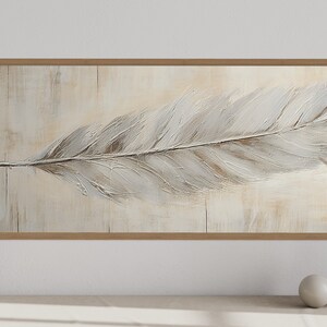 Rustic Horizontal Wall Art, Above Bed Decor White Feather Painting on ...