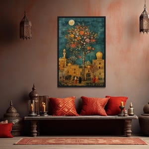 Persian Garden and Architecture Traditional Painting Canvas Wall Art ...