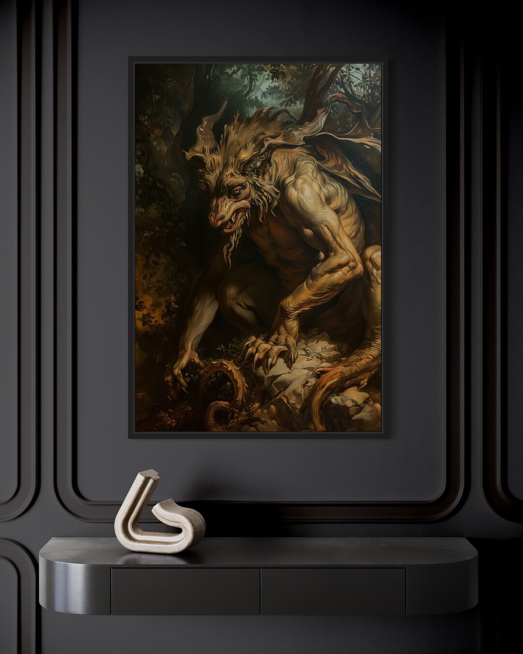 Gothic Wall Decor Chimera Vintage Painting Canvas, Dark Academia ...