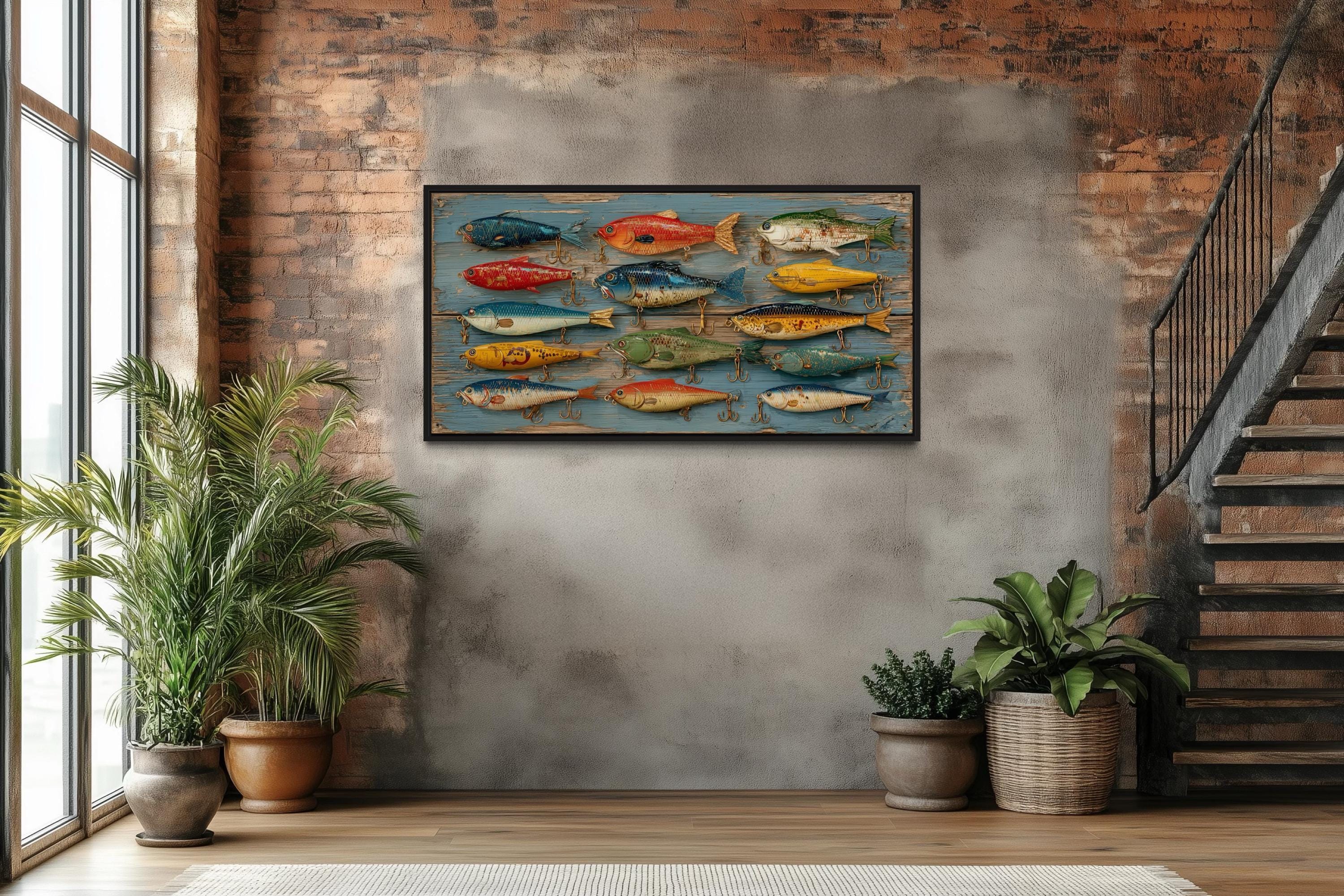 Vintage Fishing Lures Wall Art – Rustic Colorful Fish Tackle Canvas ...