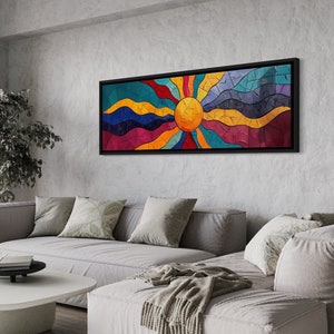 Vibrant Multicolored Sun Painting Long Horizontal Canvas PRINT, Living ...