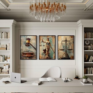 Law Office Wall Art - Scales of Justice, Lady Justice and Judge Gavel ...