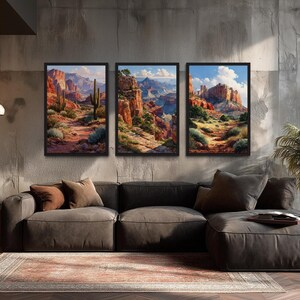 Arizona Wall Art Set of 3, Grand Canyon, Sedona, Sonoran Desert Cactus ...