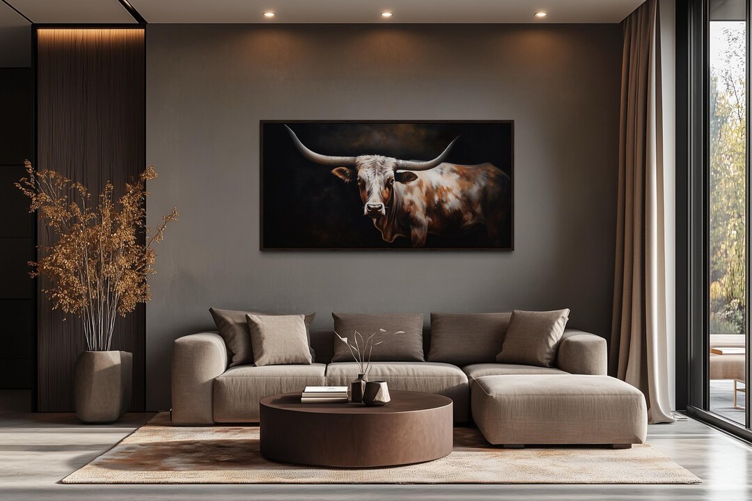 Texas Longhorn Cow Extra Large Wall Art - Farmhouse, Living Room Art ...