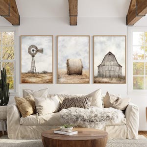 Farmhouse Wall Art Set of Three Rustic Farm Prints - Painting of ...