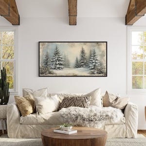 Rustic Fir Trees Forest in Winter Wall Art, Pine Forest in Snow ...