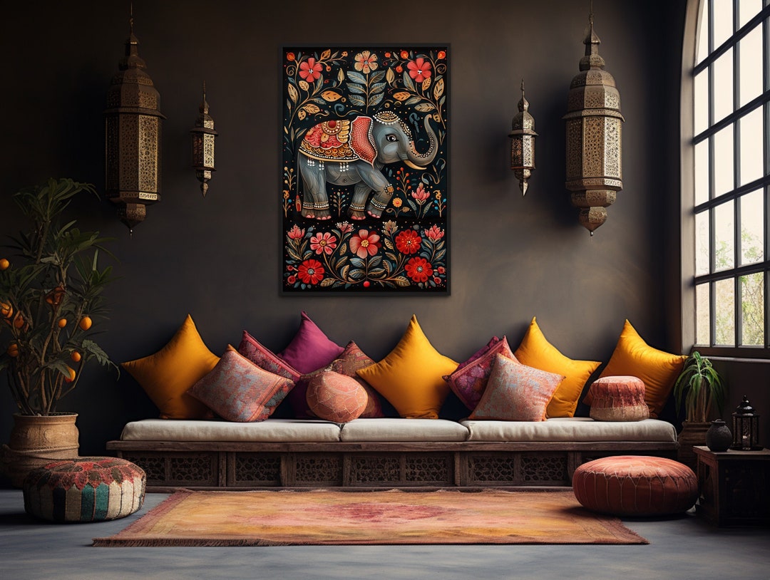 Indian Wall Art Madhubani Style Indian Elephant Painting Canvas PRINT ...