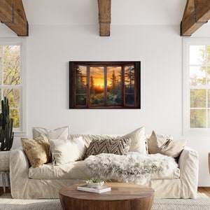 Window View Canvas, Forest View From Open Rustic Cabin Window Painting ...