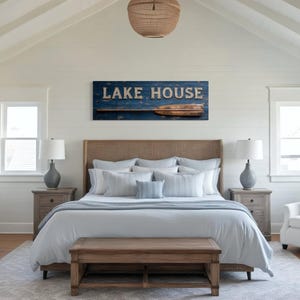 Lake House Sign Wall Art, Rustic Lake House With Oar Painting on Wood ...