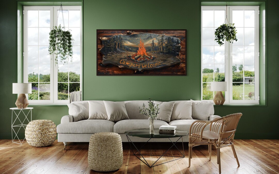 Campfire Wall Art "campers Welcome" Sign Painting, Over Fireplace ...