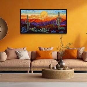 Colorful Desert Wall Art - Stained Glass Style Desert Cacti and Blooms ...