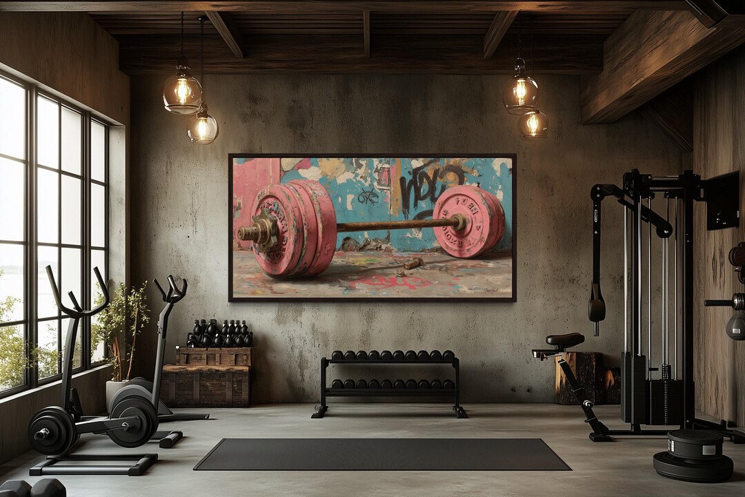 Graffiti Barbell Wall Art for Women's Gym – Pink Weightlifting Art ...