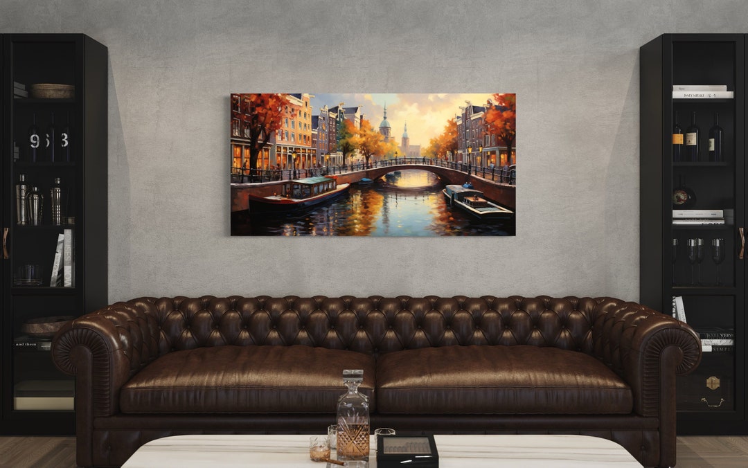 Amsterdam Canal Painting Canvas Print Dutch Wall Art, Living Room Decor ...