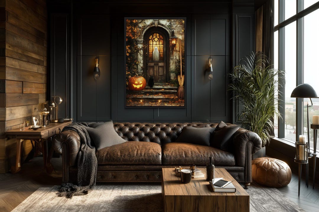 Haunted Halloween Porch Wall Art – Ghost in Window With Jack-o’-lantern ...