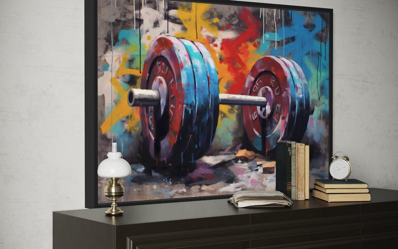 Gym Wall Art - Graffiti Barbell Painting Canvas Print - Motivational ...