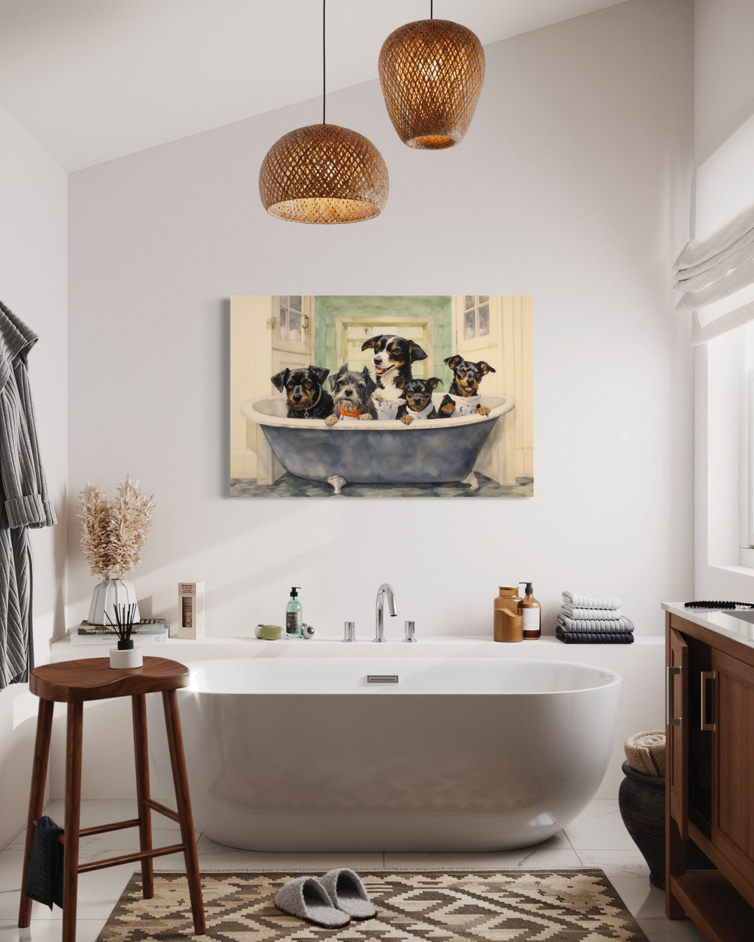 Bathroom Wall Art Dogs in a Bathtub Watercolor Painting Canvas or ...