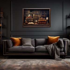 Vintage Book Shelf Library Painting Canvas Print Faux Frame Book Lover ...