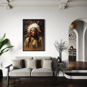 Indian Chief Colorful Painting Canvas PRINT, Native American Indigenous ...
