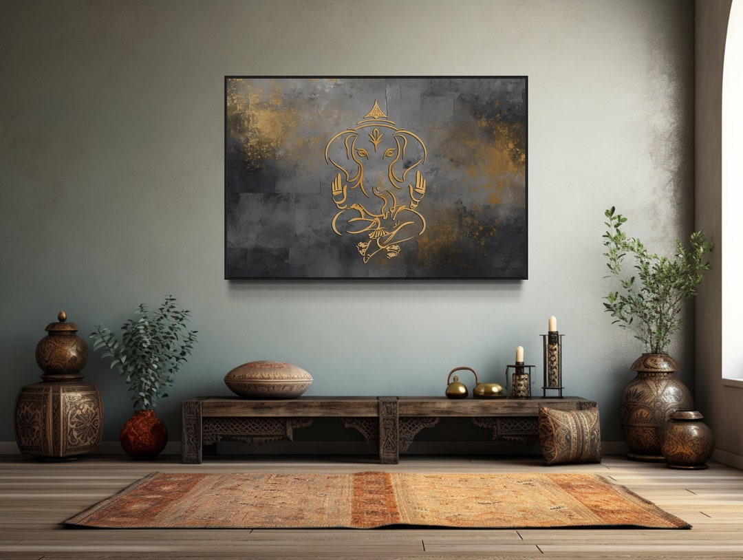 Indian Wall Art Horizontal Minimalist Lord Ganesh Abstract Hindu God ...