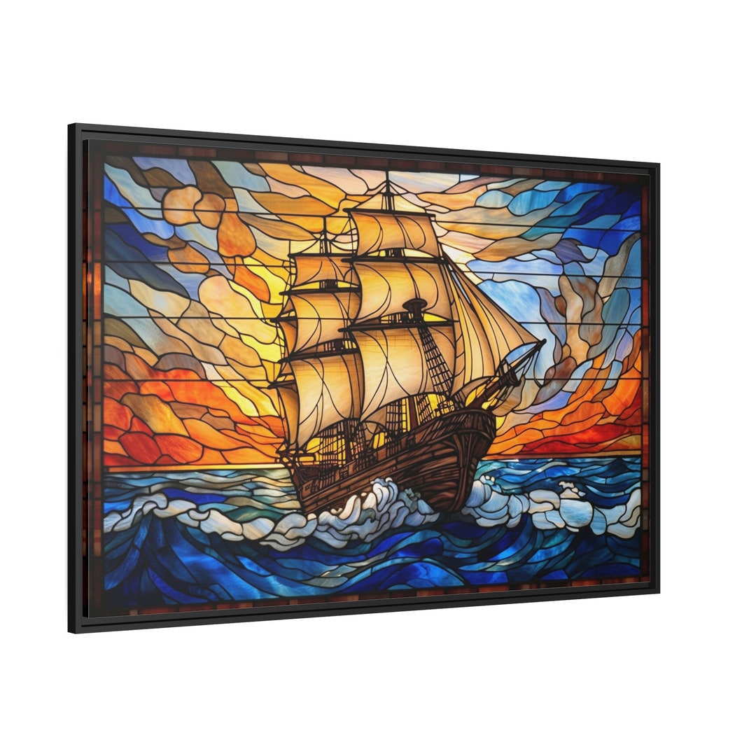 Stained Glass Style Pirate Ship Canvas Painting Print Man - Etsy