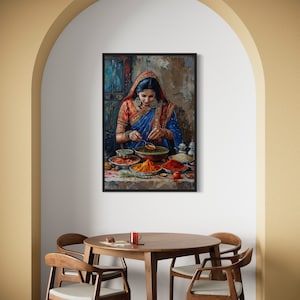 Indian Kitchen Wall Art Indian Woman Cooking Painting Canvas PRINT ...