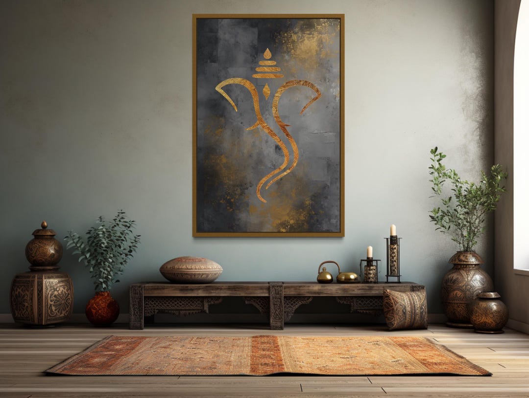Grey Gold Minimalist Lord Ganesha Wall Art, Indian Deity, Hindu God ...