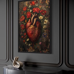 Halloween Wall Art Gothic Human Heart and Flowers Painting, Heart Wall ...