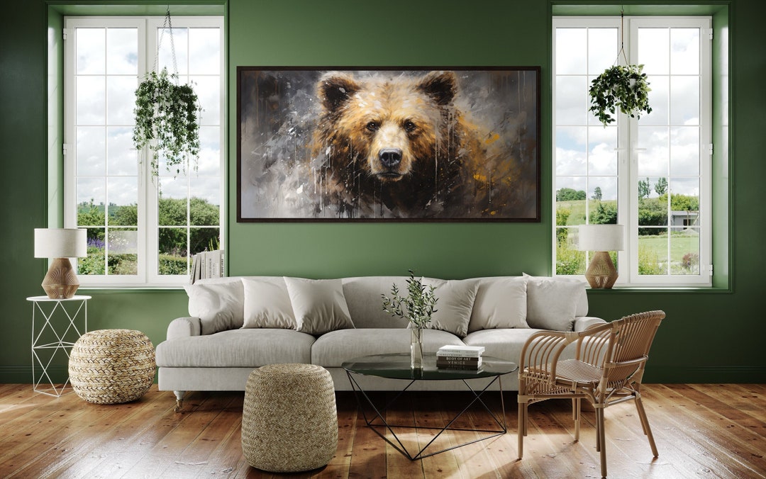 Abstract Bear Portrait Extra Large Wall Art, Brown Bear Painting Canvas ...