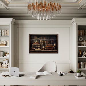 Vintage Book Shelf Library Painting Canvas Print Faux Frame Book Lover ...