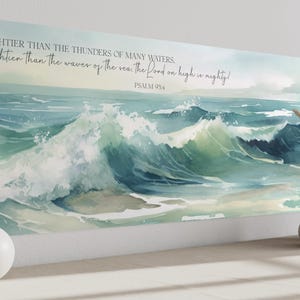 Scripture Wall Art Mightier Than the Waves, Long Horizontal Christian Bible Wall Decor, Ocean ...