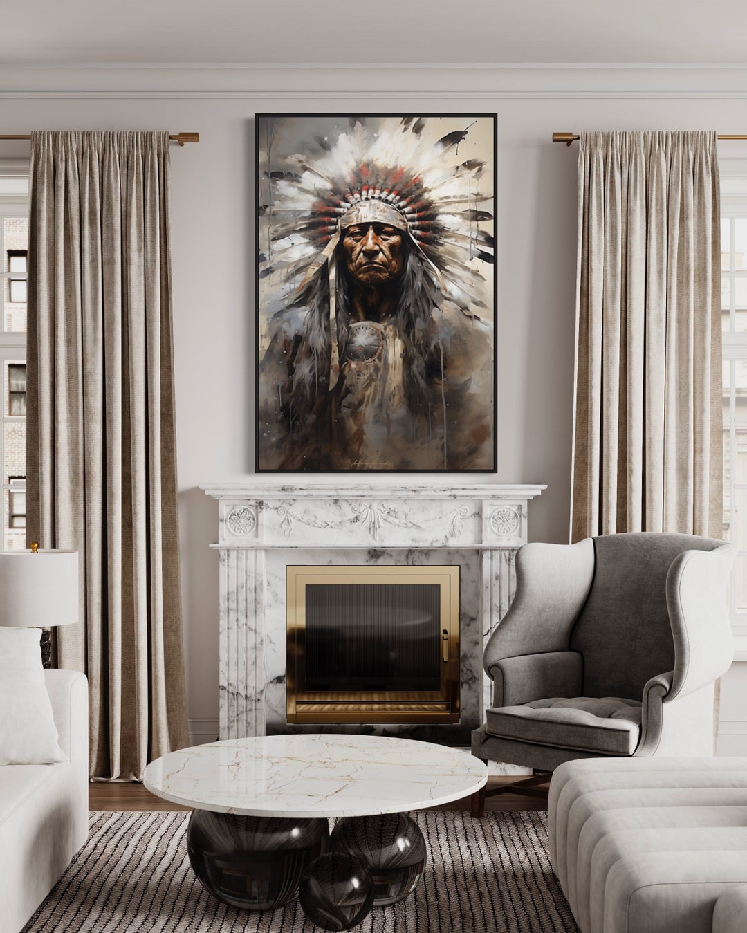 Indian Chief Painting, Native American Wall Art, Indigenous Chief ...