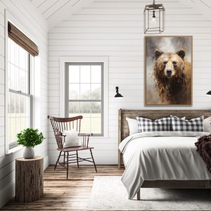Grizzly Bear Portrait Painting Canvas PRINT, Neutral Beige Gray Bear ...