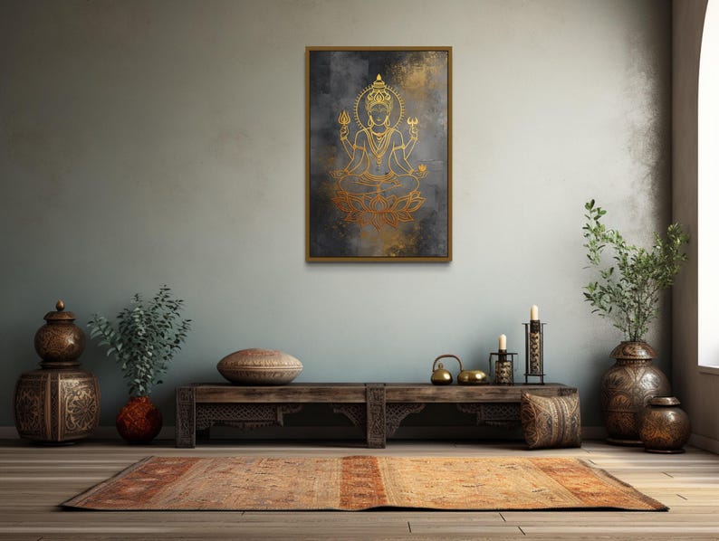 Minimalist Lord Vishnu Wall Art, Indian Deity, Hindu God Decor Gold ...