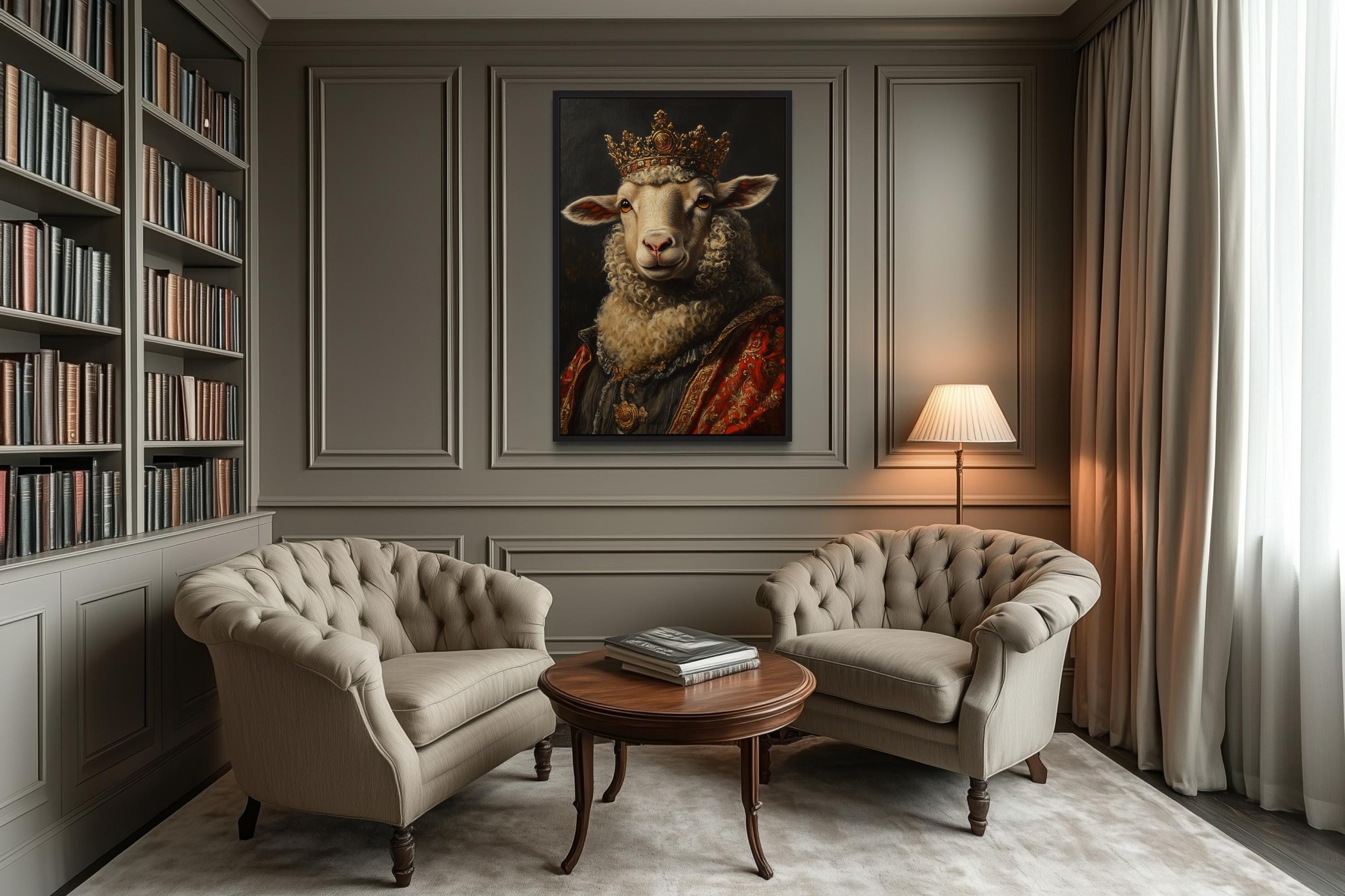 Sheep King in Crown Victorian Portrait Canvas Print, Dark Academia ...