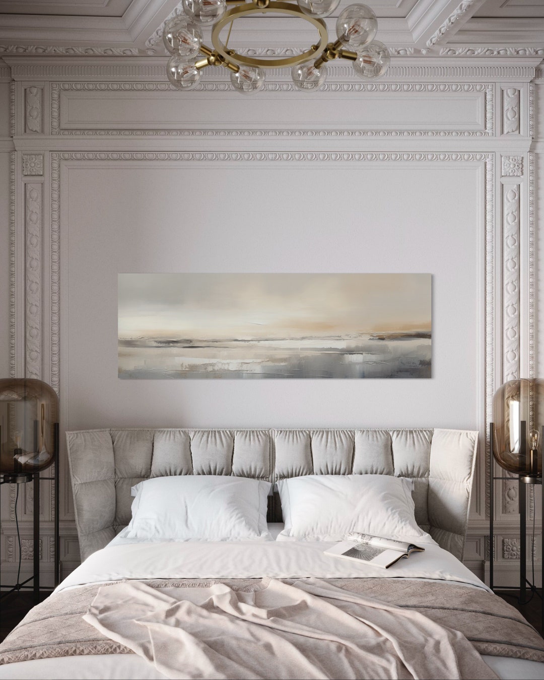 Over Bed Wall Art - Minimalist Neutral Abstract Watercolor Ocean Beach ...