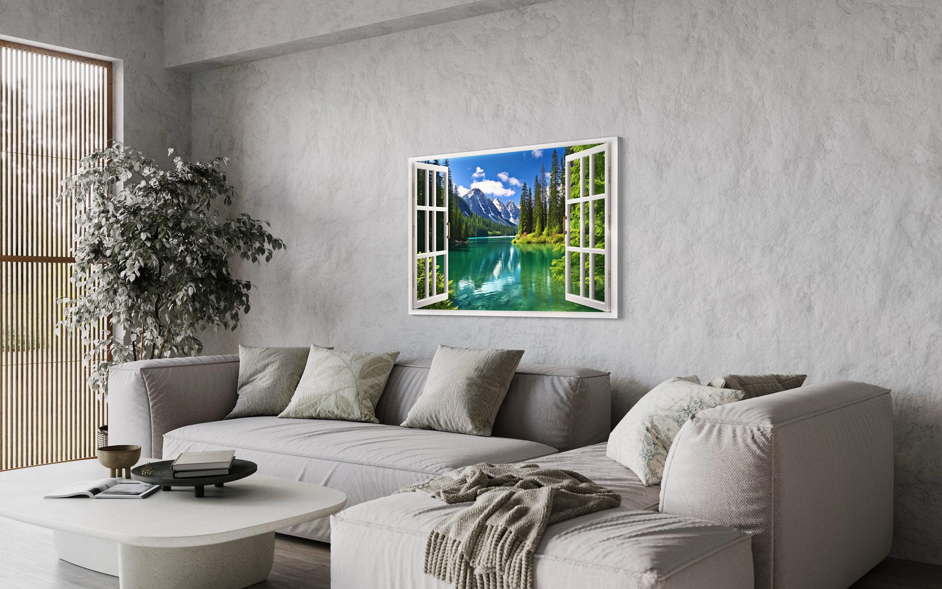Window View Canvas - Lake and Mountains View From Open Window Painting ...
