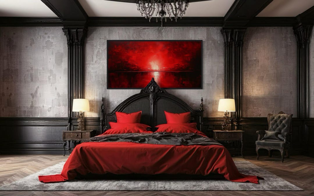 Abstract Red Calm Ocean Painting Canvas PRINT, Minimalist Modern Ocean ...