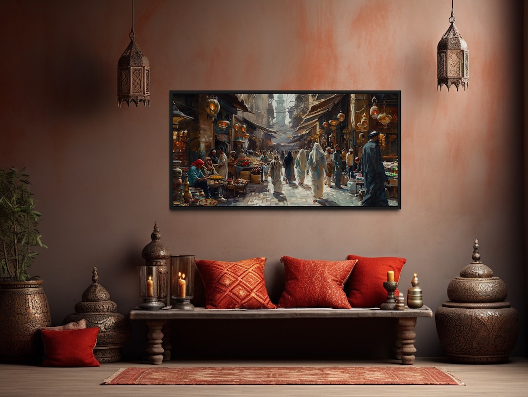 Middle Eastern Bazaar Wall Art, Islamic Fruit Market Painting Canvas ...