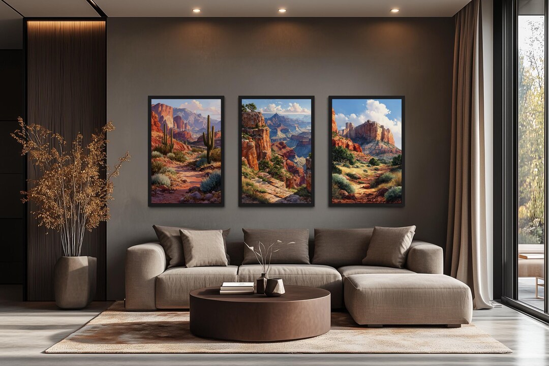 Arizona Wall Art Set of 3, Grand Canyon, Sedona, Sonoran Desert Cactus ...